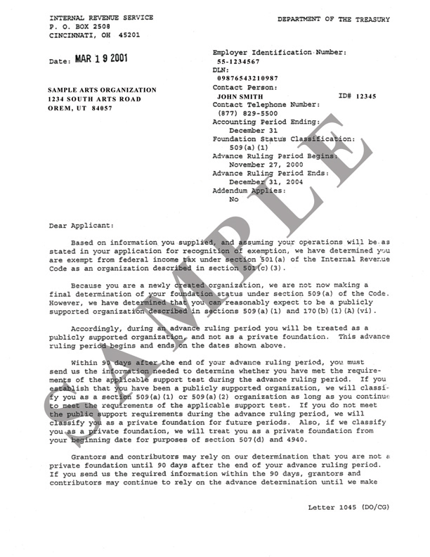 [IMG] Sample SS4/501c3 Form